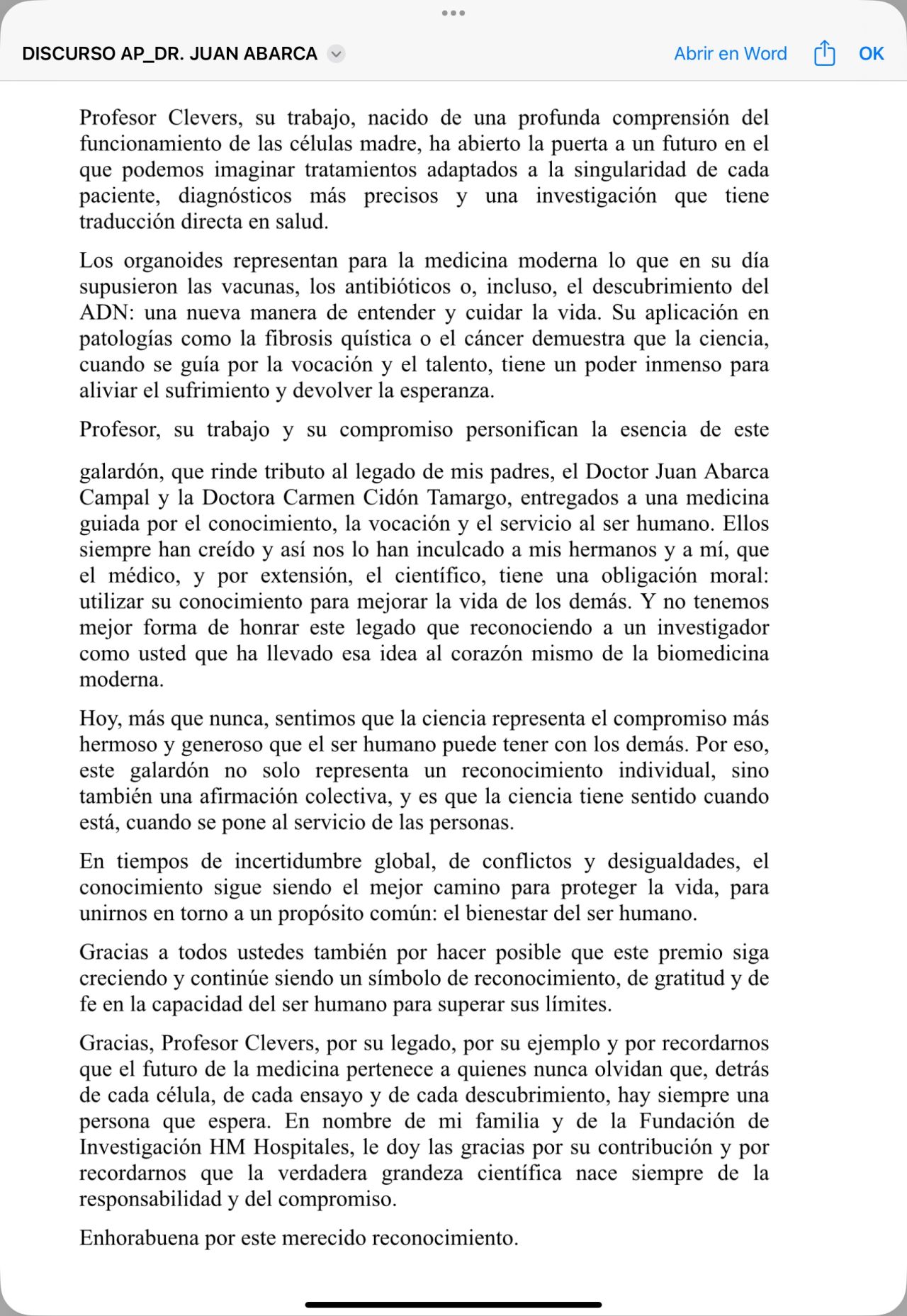 La familia Abarca Cidón entrega el Abarca Prize al Dr. Hans Clever | PR ...